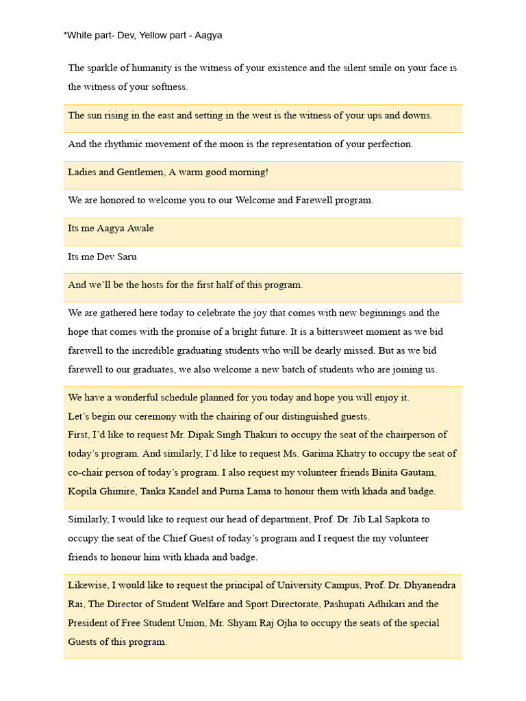 Anchor Script (Farewll and Welcome Program) | PDF