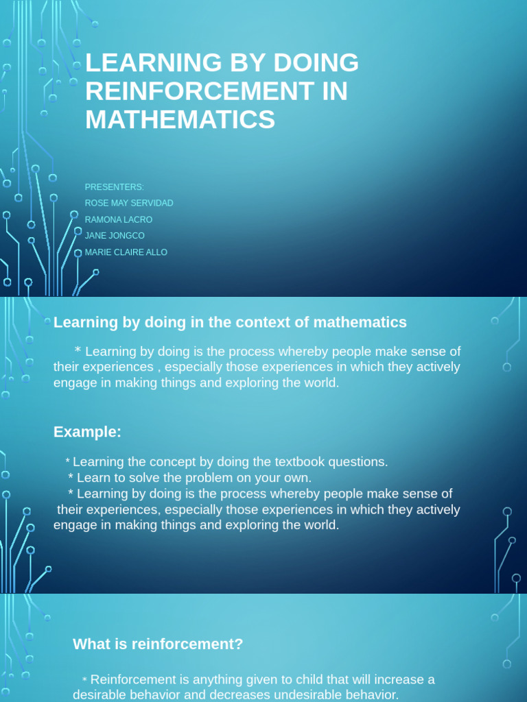 WEEK 13 Learning by Doing Reinforcement in Mathematics | PDF
