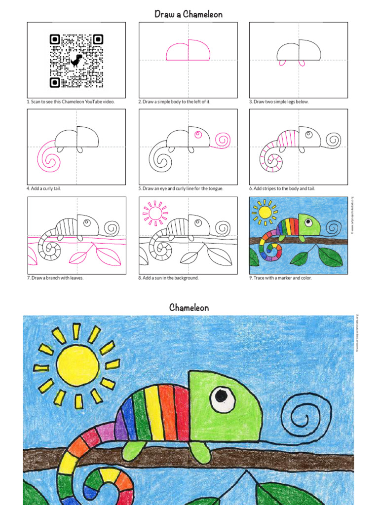 Easy Step-by-Step Chameleon Drawing | PDF
