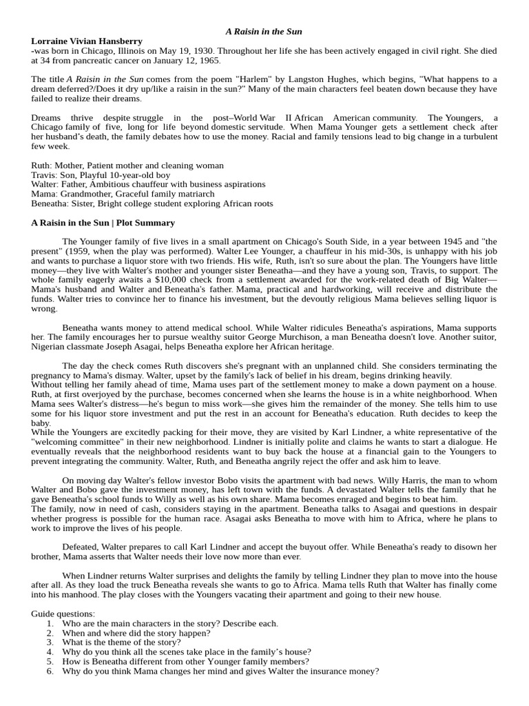 A Raisin in the Sun-Lecture2 | PDF