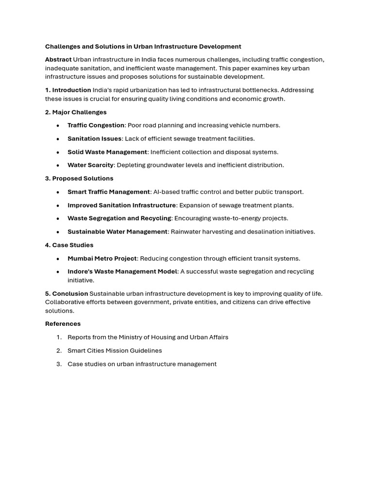 Challenges and Solutions in Urban Infrastructure Development | PDF