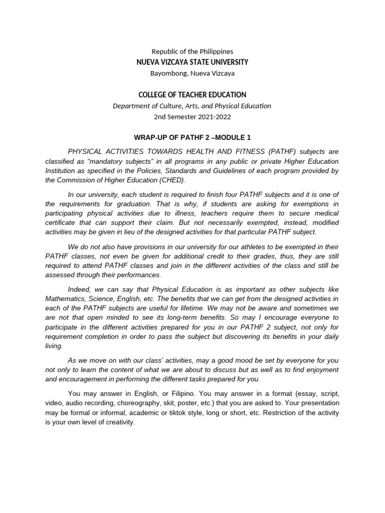 Wrap Up of Module 1 PATHF 2 | PDF | Physical Education