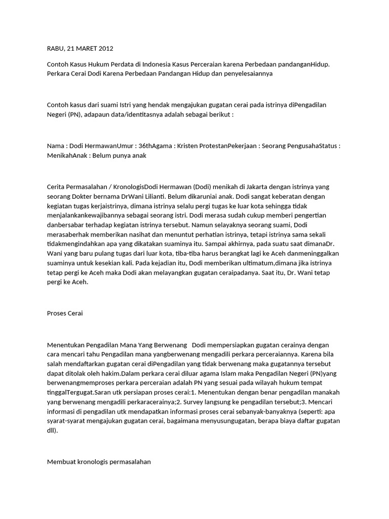 Contoh Kasus Perceraian Dodi dan Wani | PDF