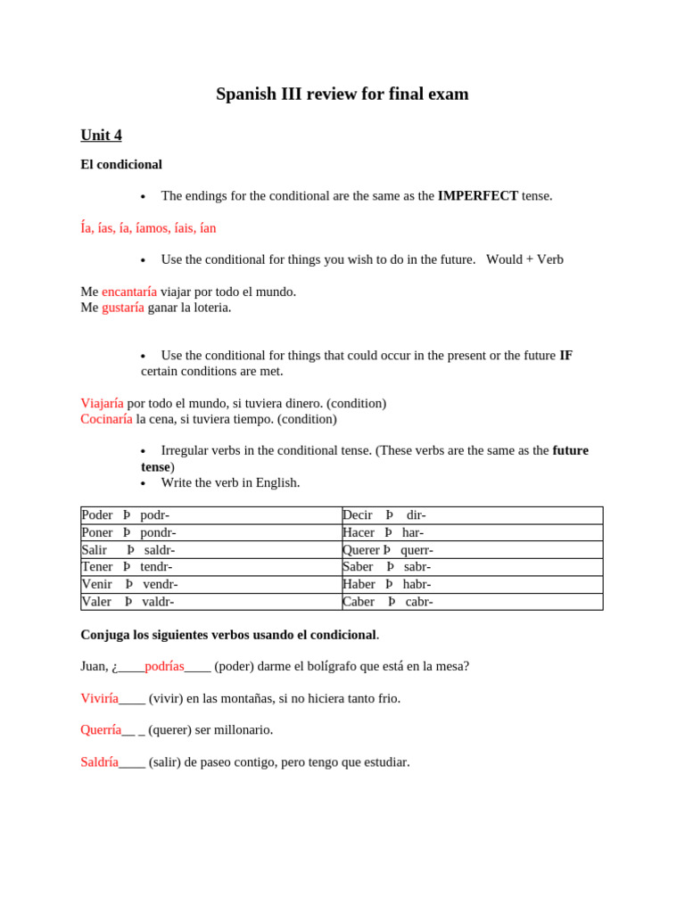 Revisión de Español III: Condicional y Subjuntivo | PDF
