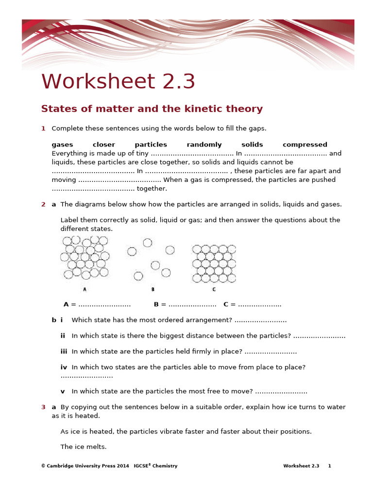 Worksheet - 2.3 States of Matter and Kinetic Theory-1 | PDF | Gases ...