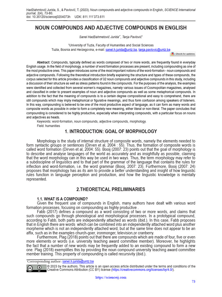 Noun+Compounds+and+Adjective+Compounds+in+English | PDF | Morphology ...