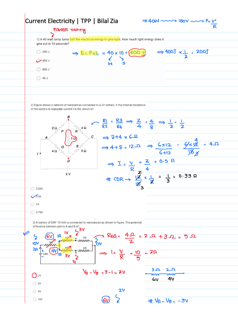 Current Electricity TPP | PDF