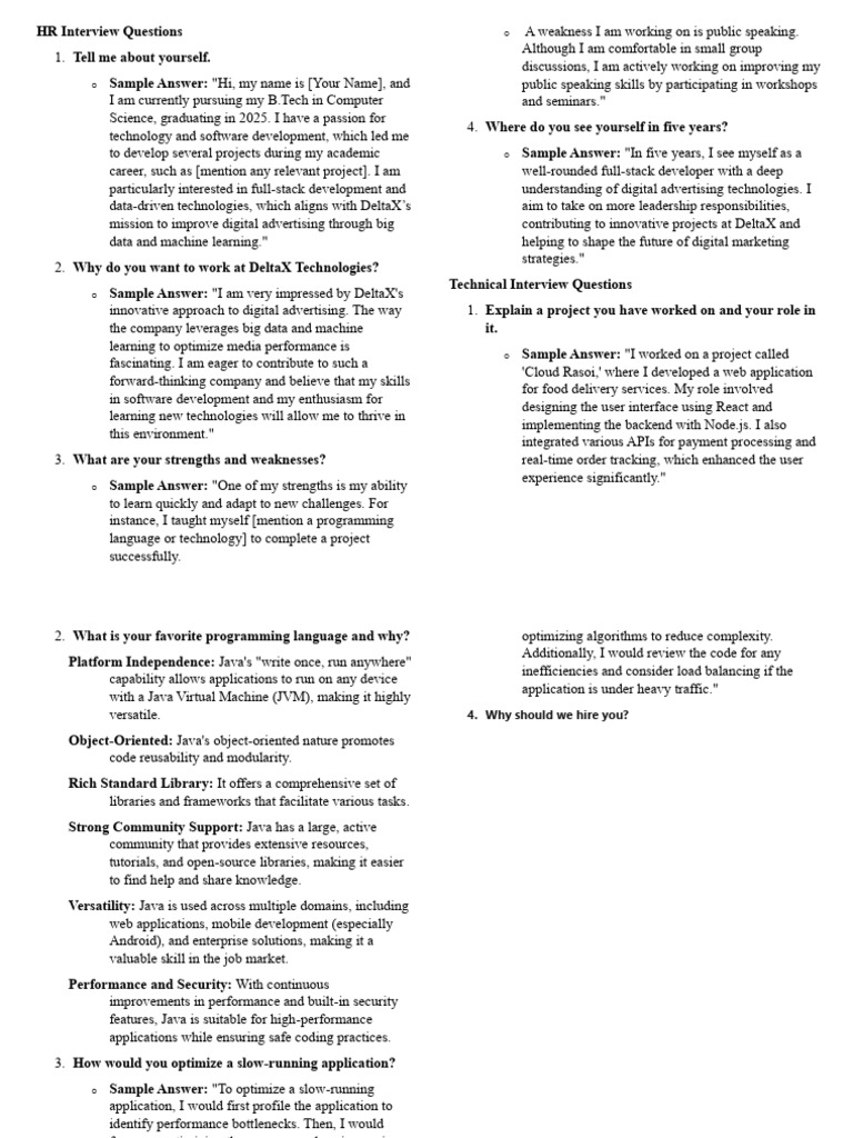 HR Interview Questions | PDF | Java (Programming Language) | Computer Programming