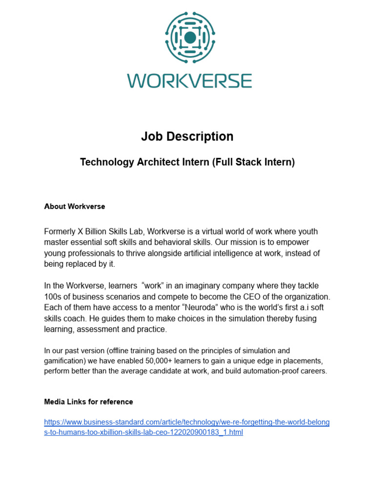 Technology Architect Intern (Full Stack Intern) | PDF | Artificial Intelligence | Intelligence ...