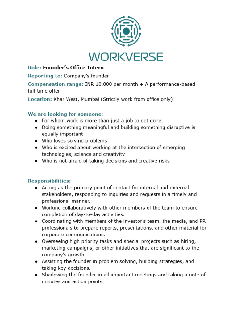 Founder's Office Intern | PDF | Learning | Skill