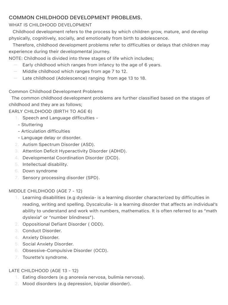 Common Childhood Development Problems. | PDF | Mental Disorder | Child ...