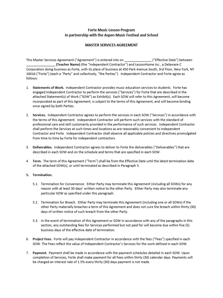 AMFS Teacher MSA and SOW (Signed) | PDF | Indemnity | Trade Secret