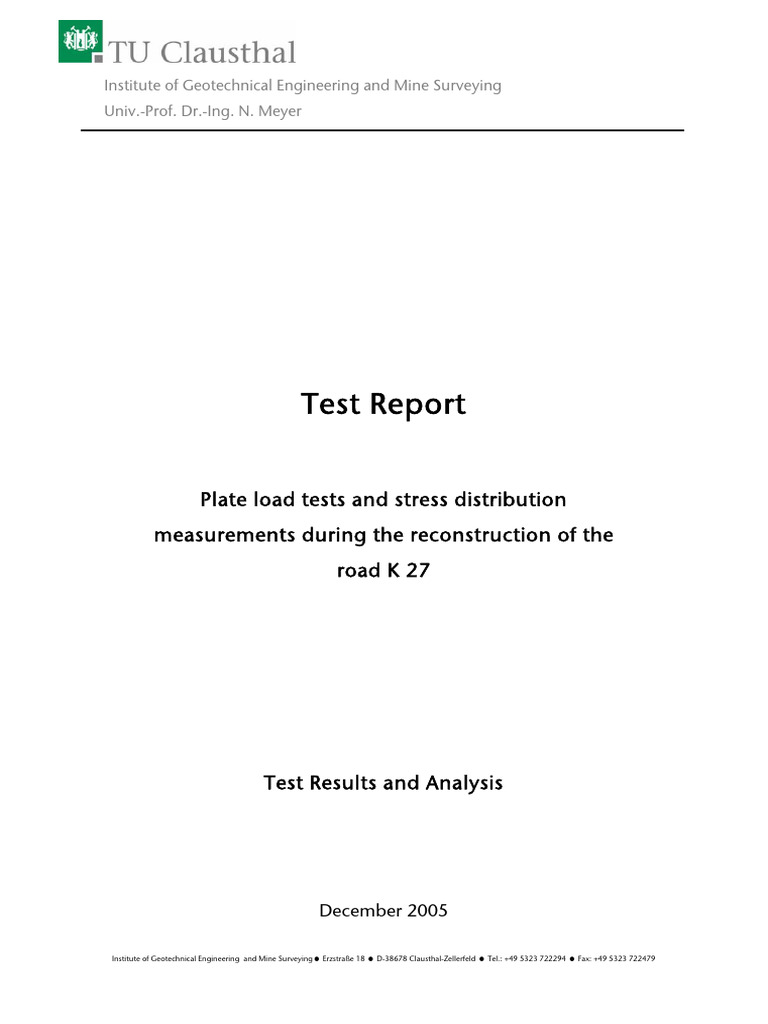 Plate Load Test Report for Road K 27 | PDF | Road | Road Surface