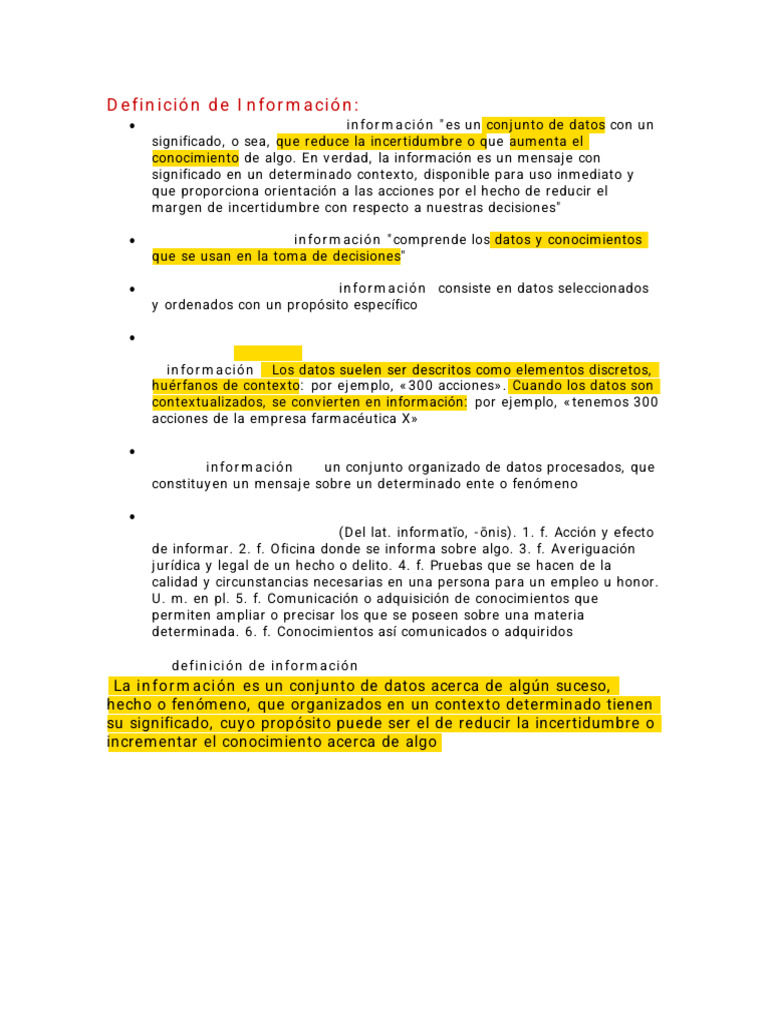 Definición y Concepto de Información | PDF