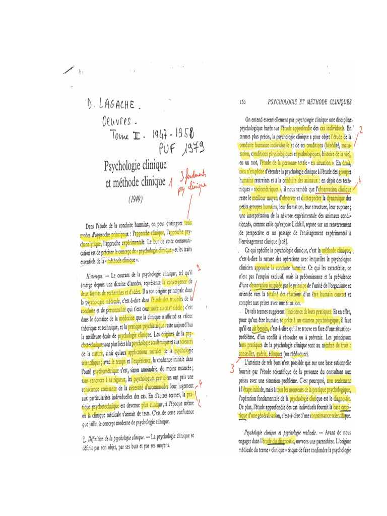 TD1, Texte1 Daniel Lagache - Psycho Clinique Et Mã©thode Clinique | PDF