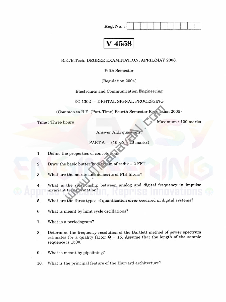 EC6502 Principles of Digital Signal Processing 1234 | PDF | Digital Signal Processing | Discrete ...
