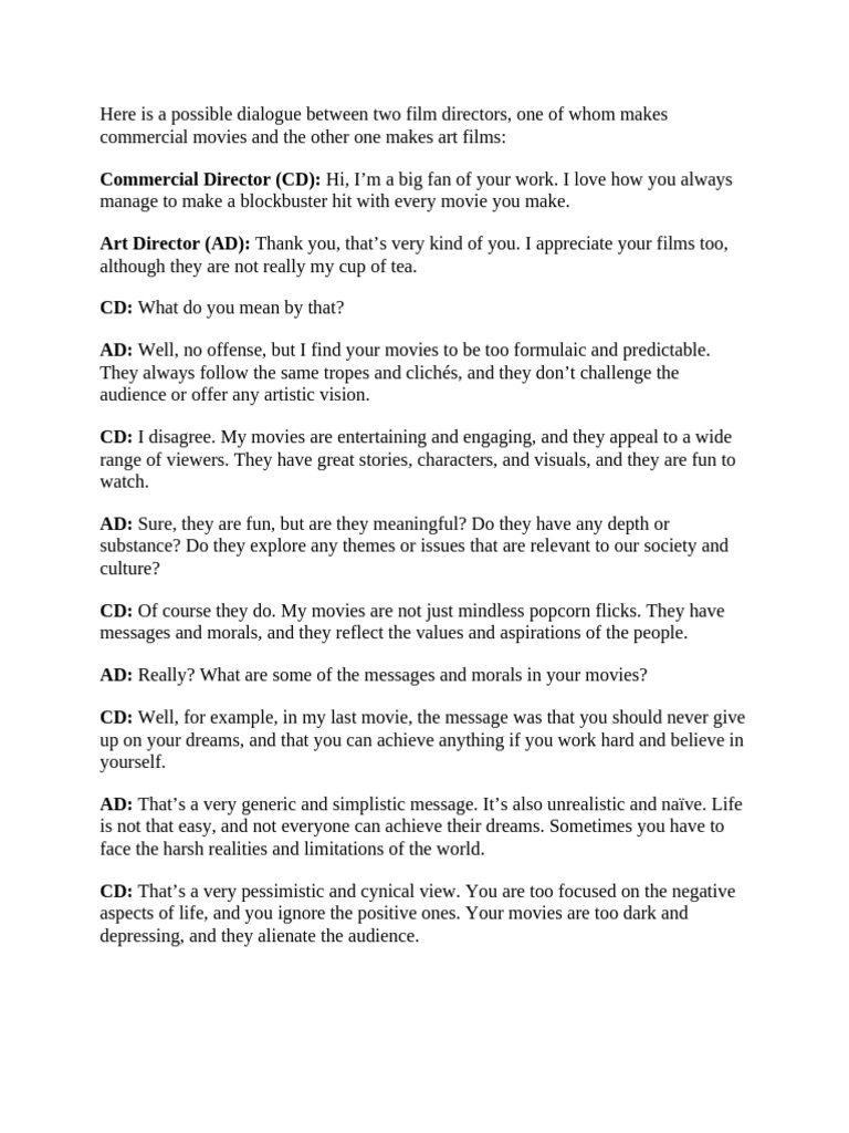Here Is A Possible Dialogue Between Two Film Directors | PDF
