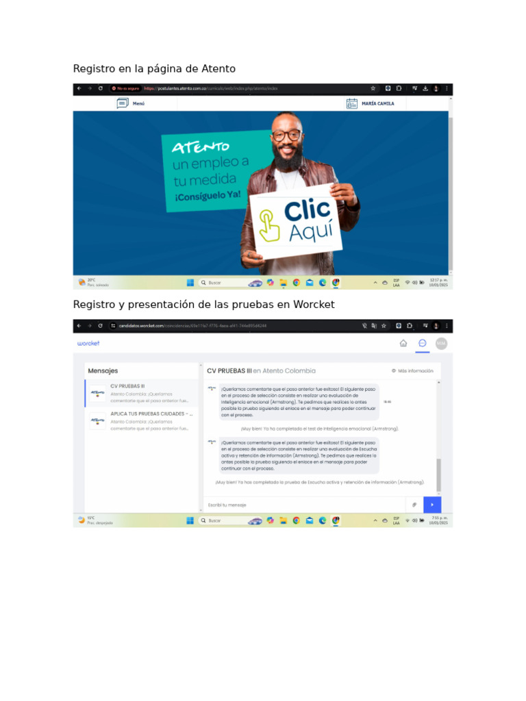 Registro en La Página de Atento y Worcket | PDF