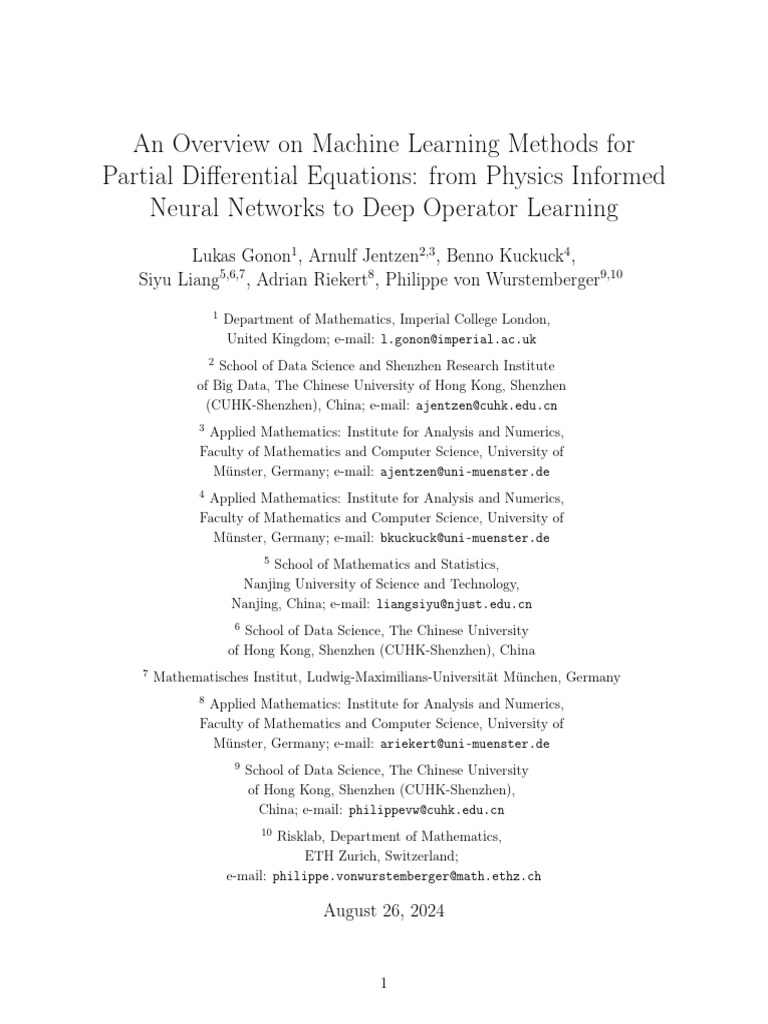 An Overview on Machine Learning Methods for Partial Differential Equations From Physics Informed ...