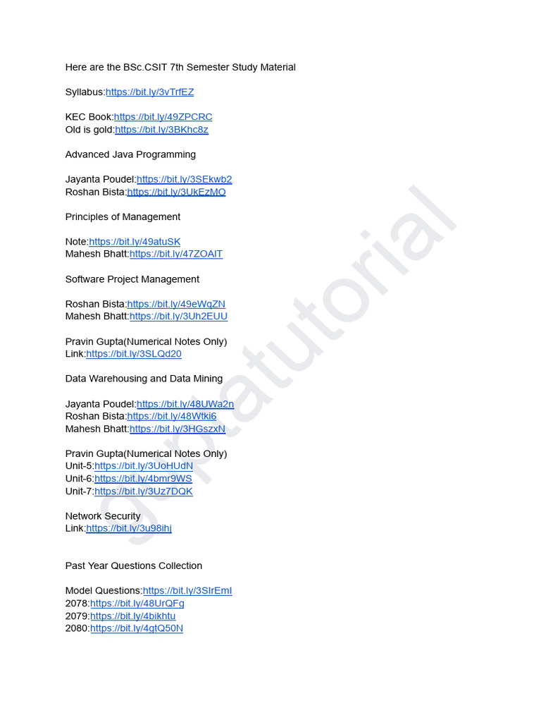 BSc.CSIT 7th Semester Study Resources | PDF