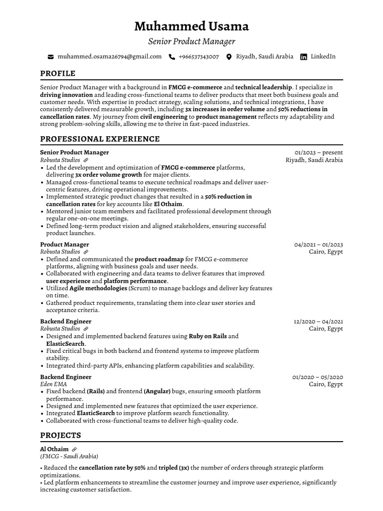 Muhammed-Usama-Resume (Product Manager) | PDF | Supply Chain | E Commerce