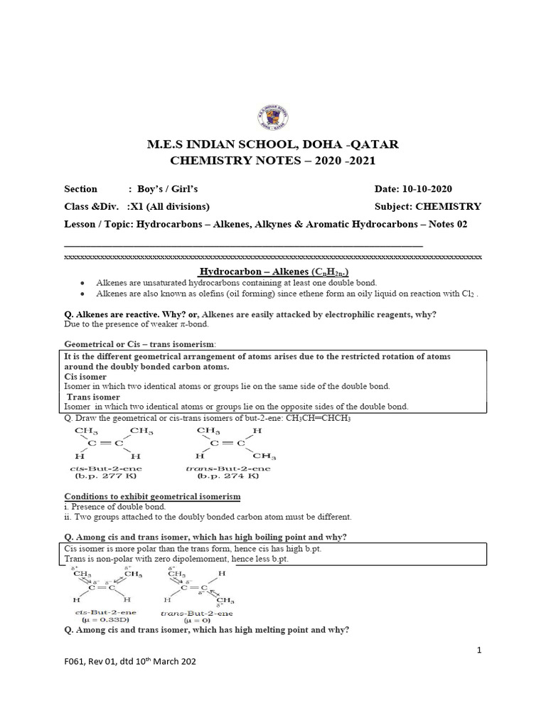 Chemistry Notes on Alkenes and Hydrocarbons | PDF | Alkene | Benzene