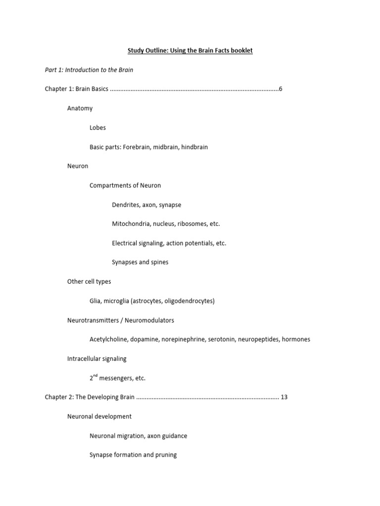 Brain Facts Study Guide Outline | PDF | Brain | Neurotransmitter