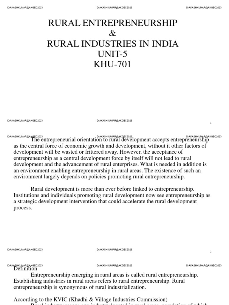 UNIT-5 (C) Rural Entrepreneurship & Rural Industry in India (Ok) | PDF | Entrepreneurship ...