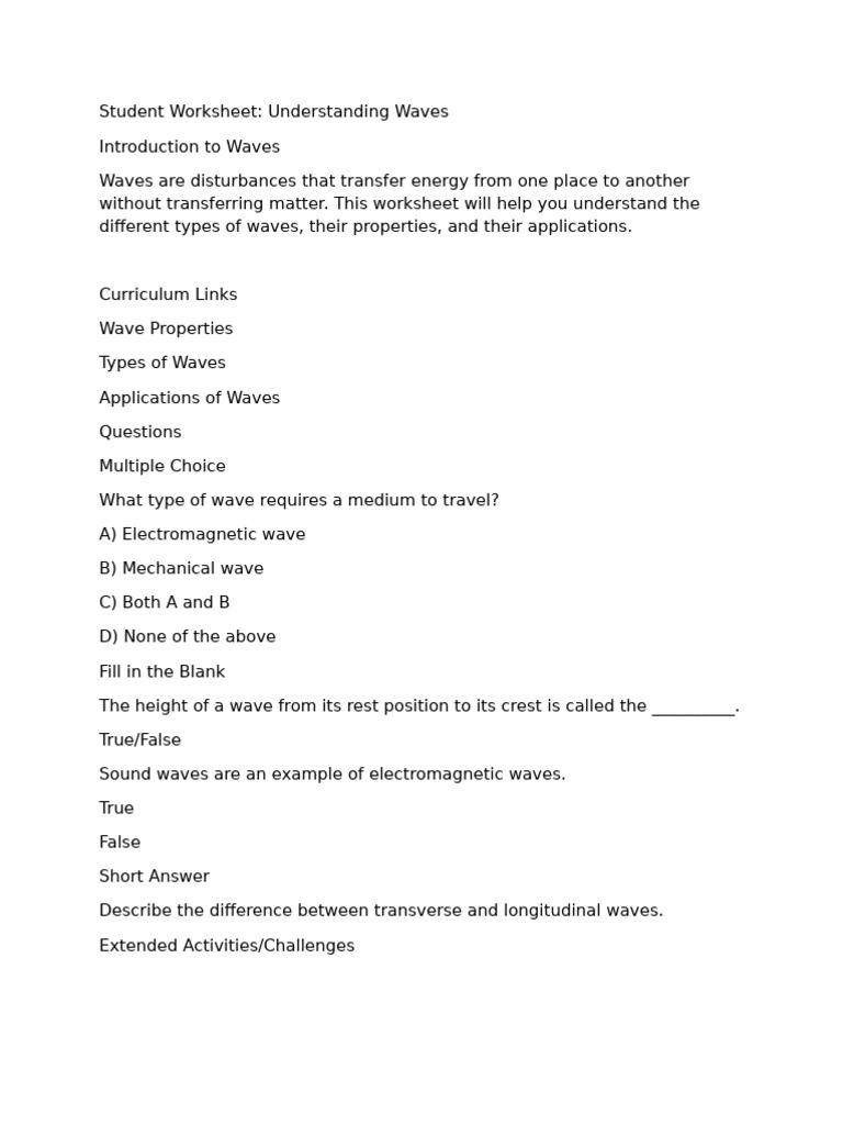 Waves Exam Style Quetion | PDF