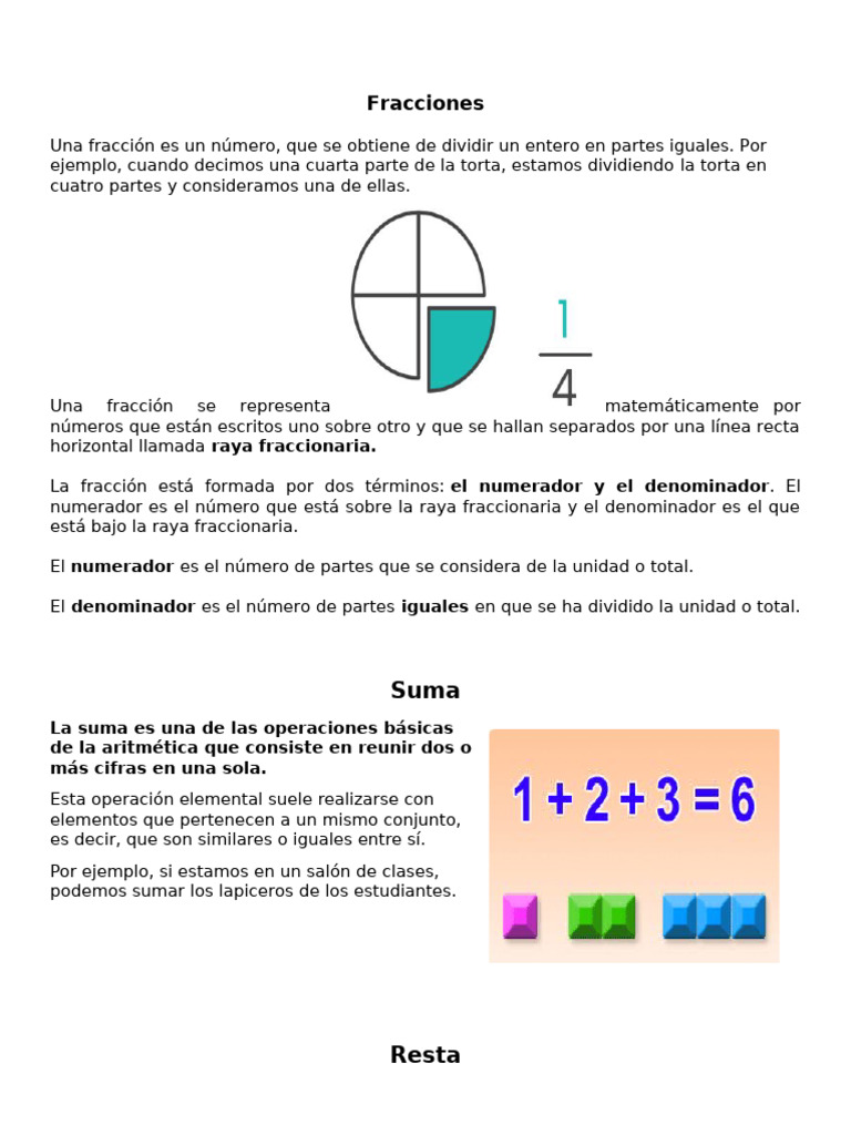 Fracciones, Sumas, Restas, Multiplicacion y Division | PDF