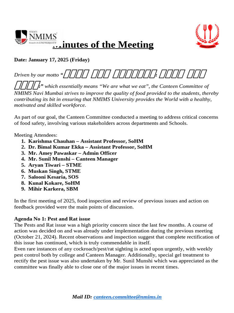 Canteen Committee Meeting 17 Jan 2025 | PDF | Asian Cuisine | Cuisine
