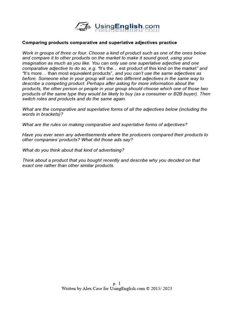 Product Adjectives Comparison Guide | PDF | Adjective