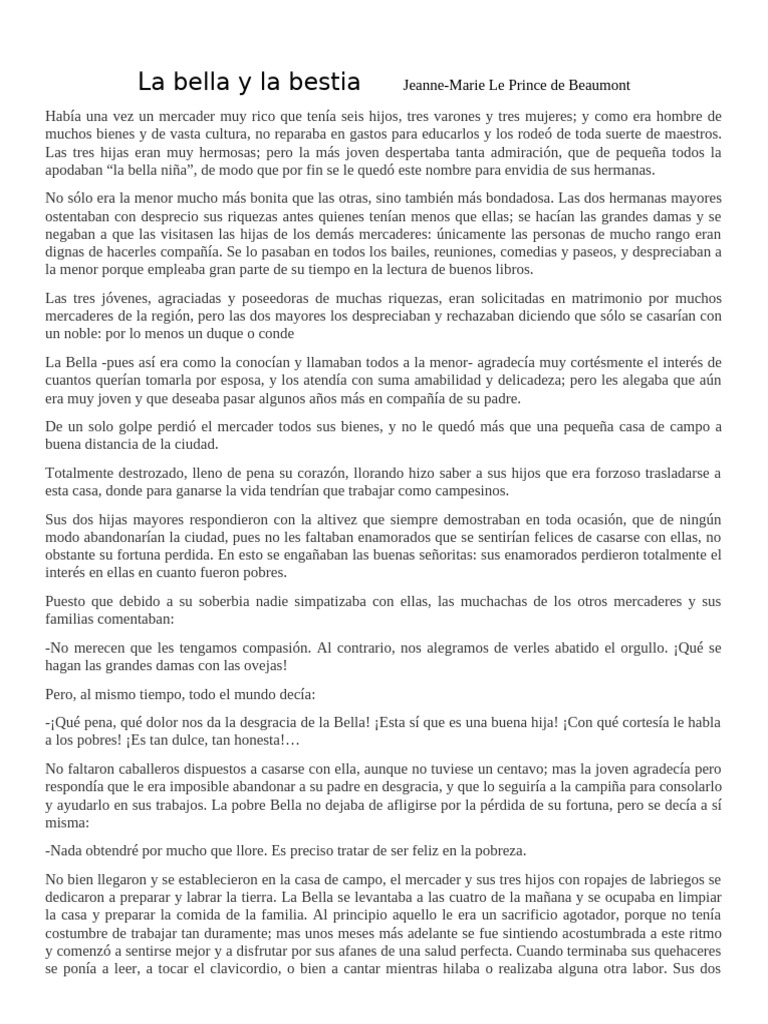 La Bella y la Bestia: Resumen Inicial | PDF