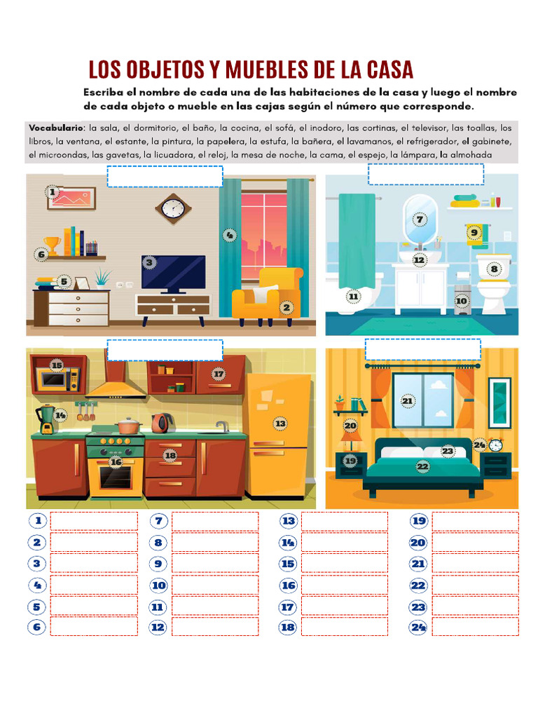 Vocabulario - Los objetos y muebles de la casa | PDF