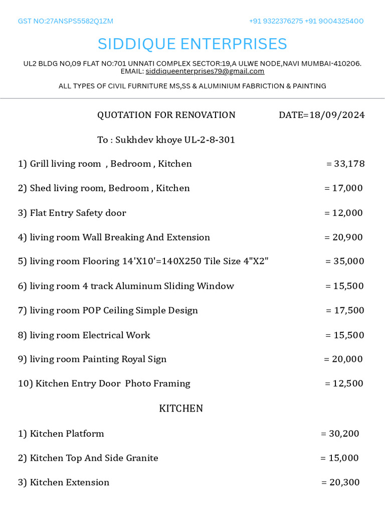 House Renovation Quotation Breakdown | PDF | Bathroom | Room