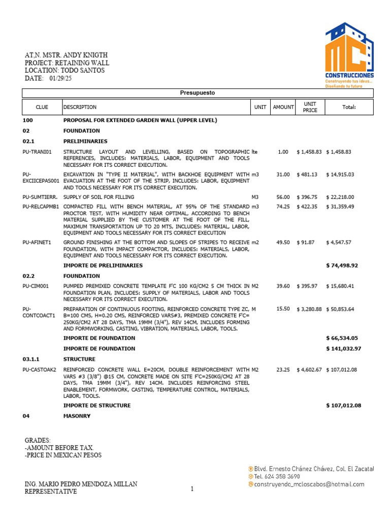 PROPOSAL RETAINING WALL | PDF | Concrete | Foundation (Engineering)