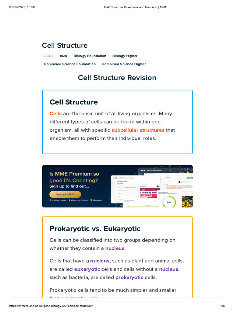 Cell Structure Questions and Revision - MME | PDF | Cell (Biology ...