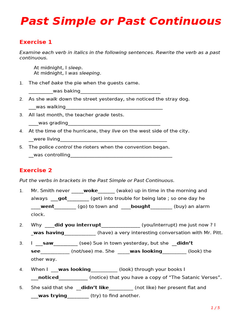 Past Simple or Past Continuous 1 | PDF