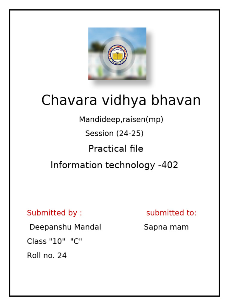 Chavara Vidhya Bhavan: Practical File Information Technology - 402 | PDF | Microsoft Excel ...