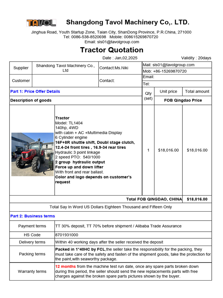 140 Quotation Sheet (2025-01-02 01 - 02 - 05) | PDF | Tractor | Motor ...