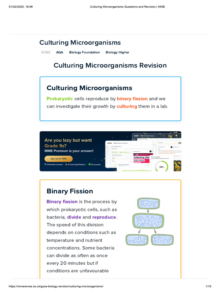 Culturing Microorganisms Questions and Revision - MME | PDF | Growth ...