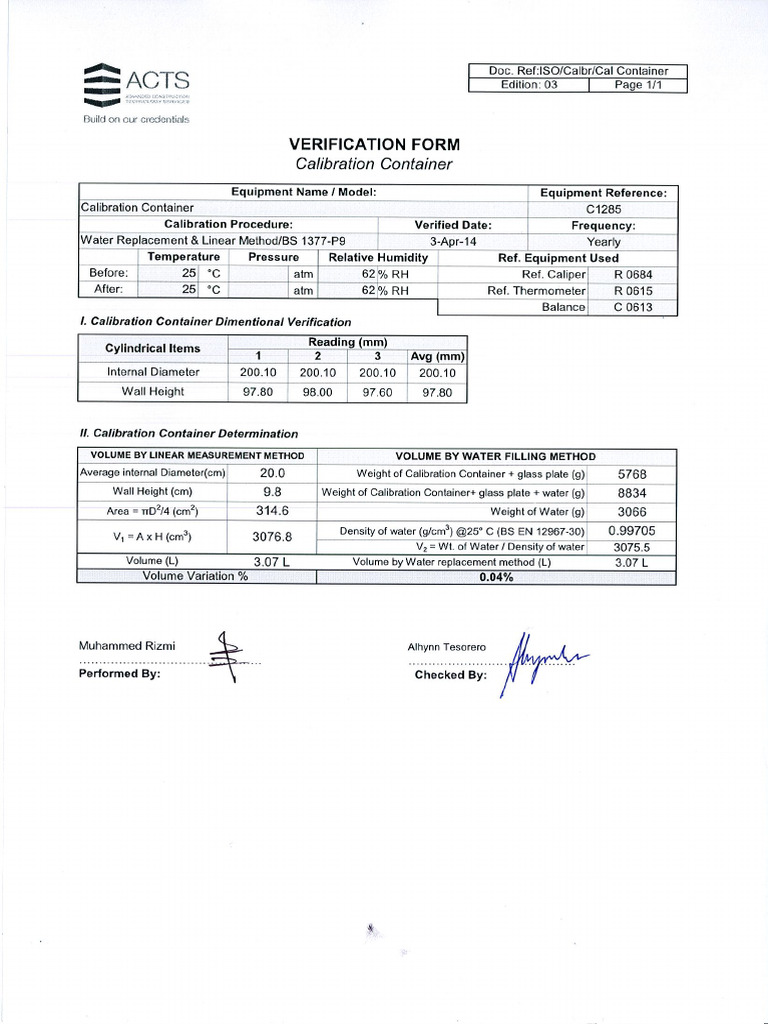 Calibration Container | PDF