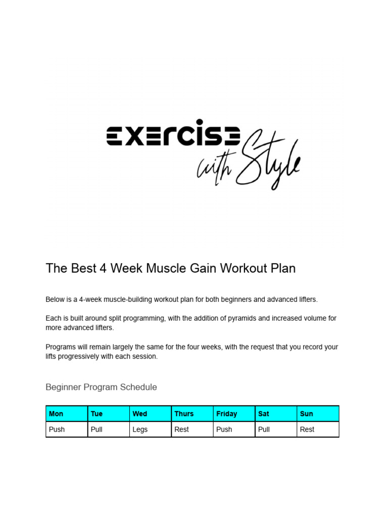 The Best 4 Week Muscle Gain Workout Plan PDF | PDF | Strength Training ...