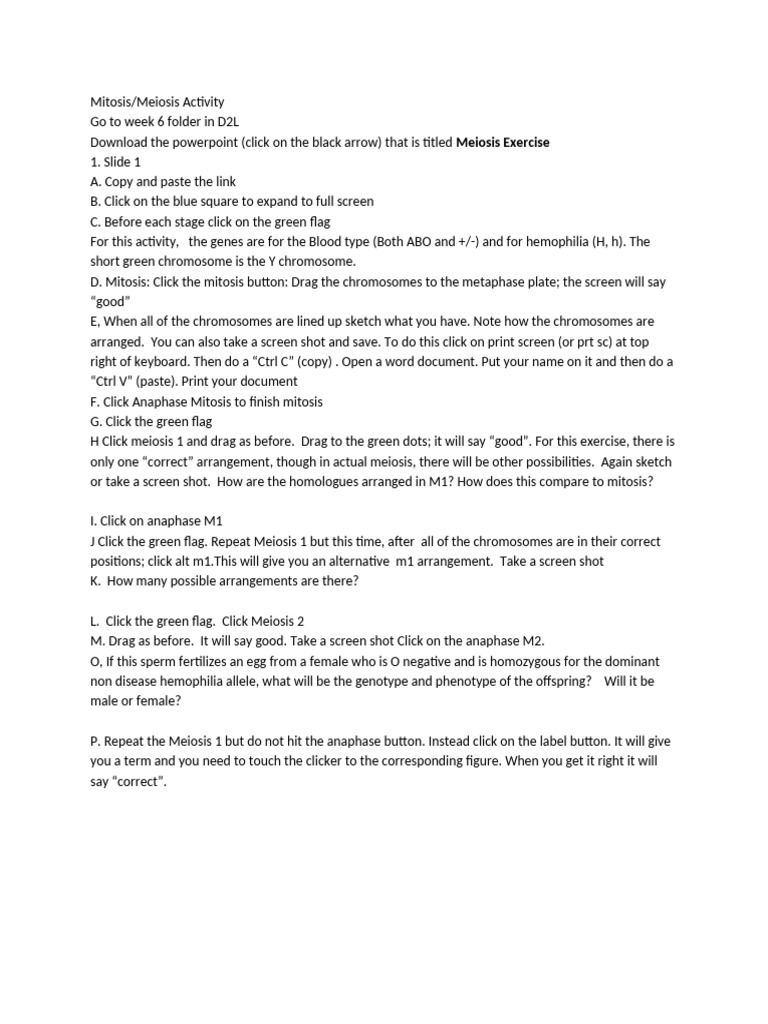 Biology Students: Mitosis/Meiosis Task | PDF