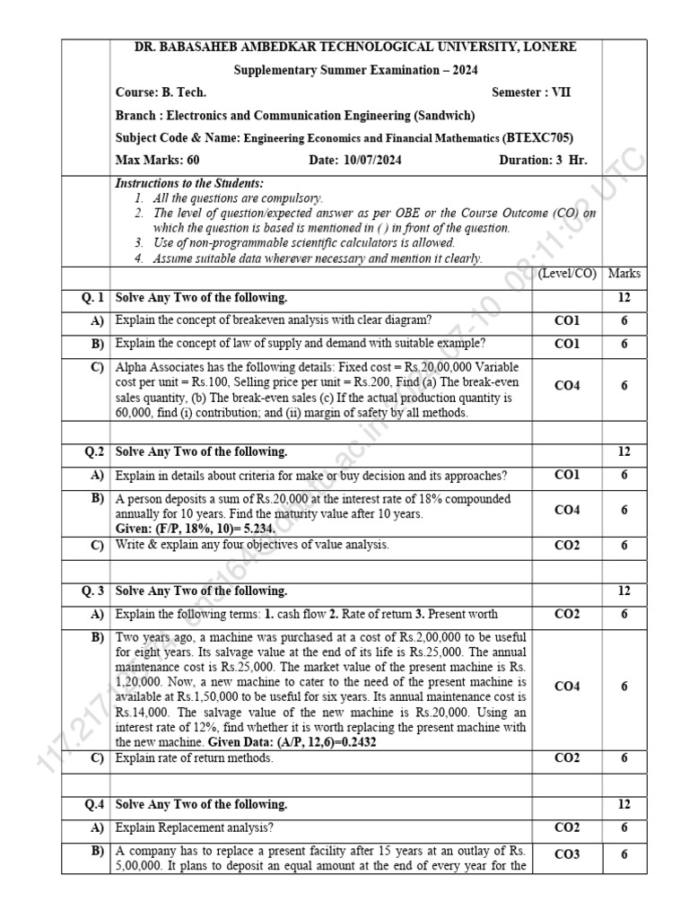 Engineering Economics and Financial Mathematics | PDF | Depreciation ...