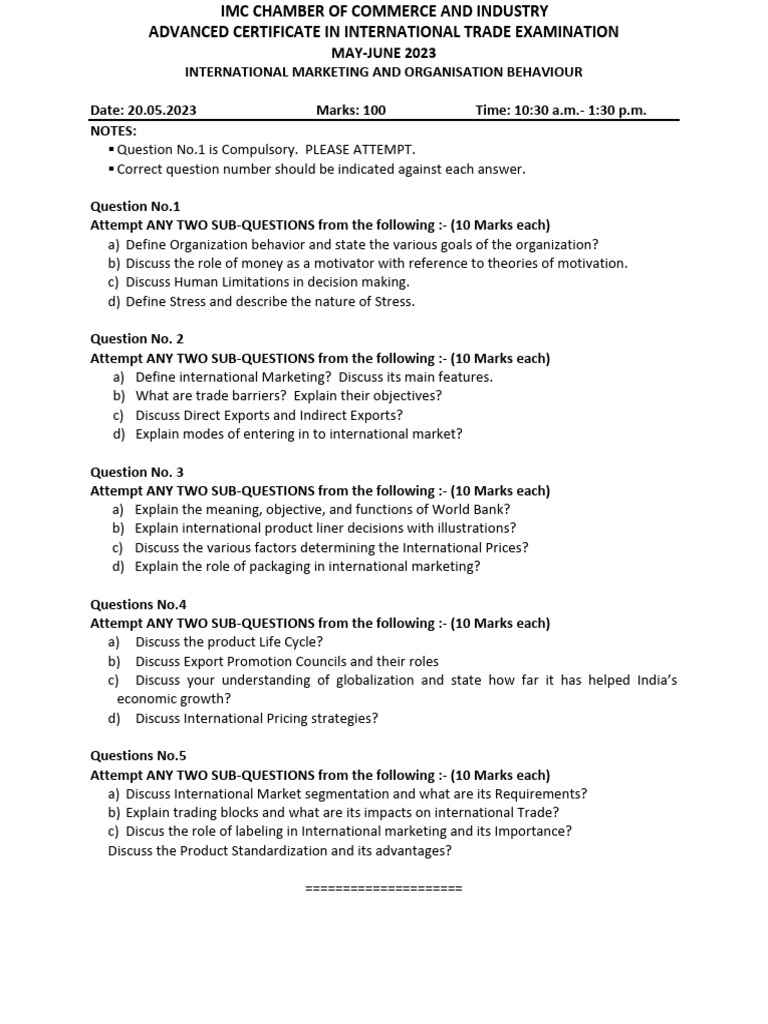 ACIT Question Papers June 2023 | PDF | Exports | Economies