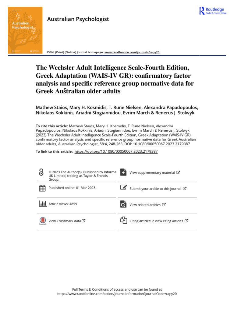 The Wechsler Adult Intelligence Scale-Fourth Edition Greek Adaptation ...