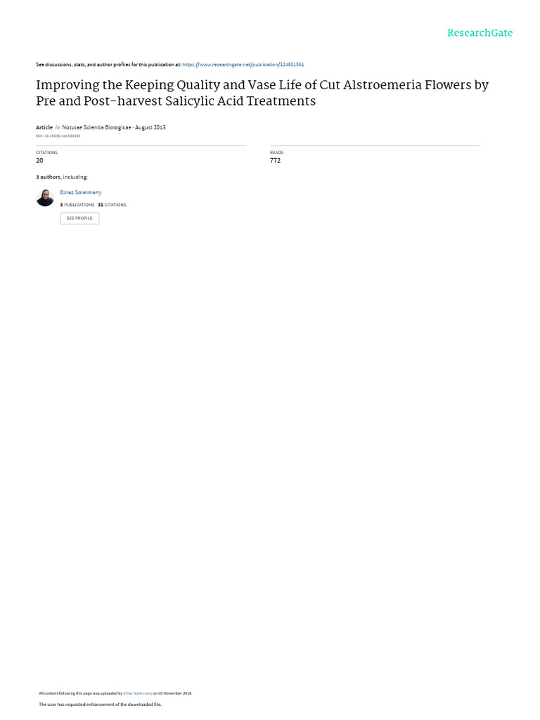 Improving The Keeping Quality and Vase Life of Cut | PDF | Analysis Of ...