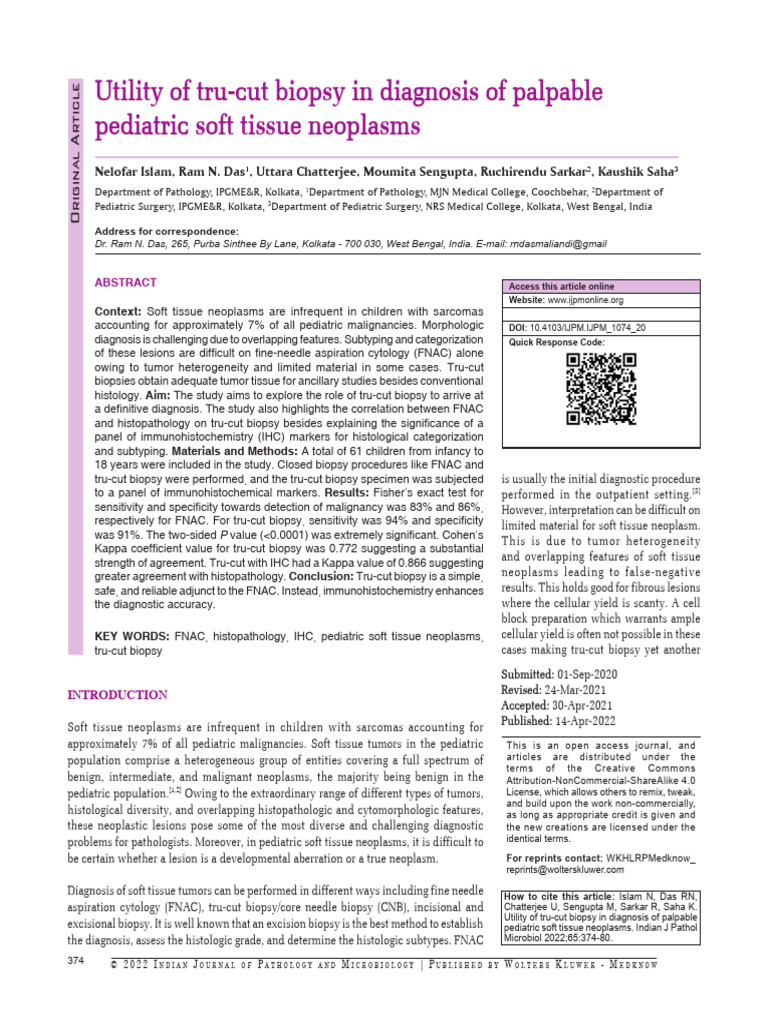 Utility of Tru Cut Biopsy in Diagnosis of Palpable.22 | PDF | Biopsy ...
