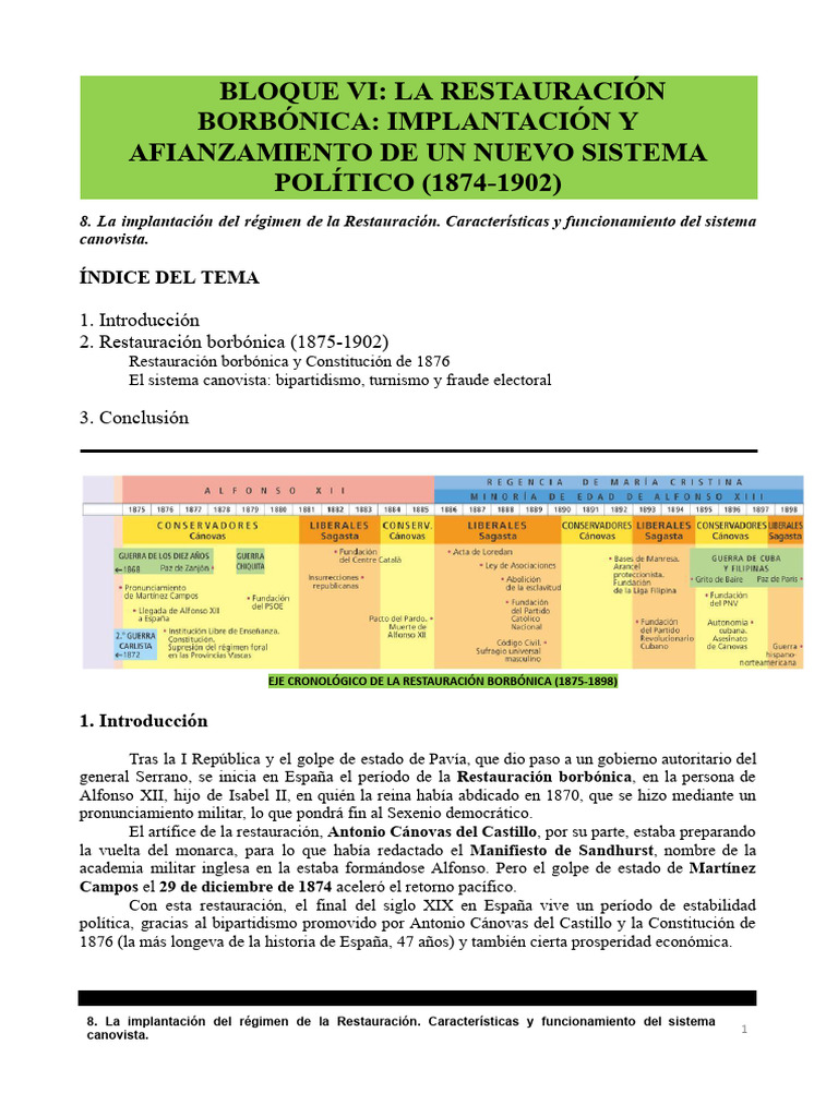 BLOQUE VI - La Restauraci-N Borb-Nica - Implantaci-N y Afianzamiento de Un Nuevo Sistema Pol ...